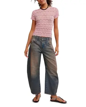 Free People Angelina Lace Tee - Blushing