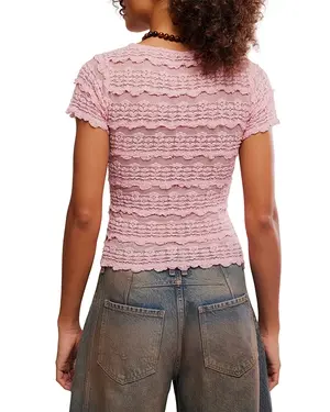 Free People Angelina Lace Tee - Blushing