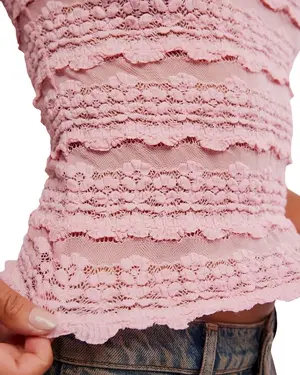 Free People Angelina Lace Tee - Blushing