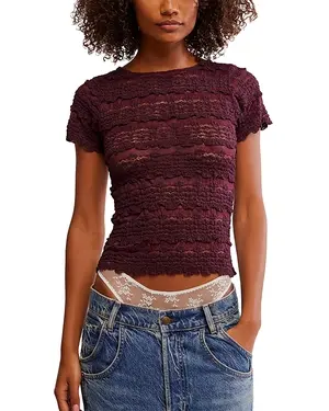 Free People Angelina Lace Tee - Wine