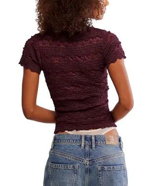 Free People Angelina Lace Tee - Wine