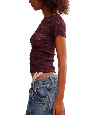 Free People Angelina Lace Tee - Wine