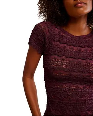 Free People Angelina Lace Tee - Wine