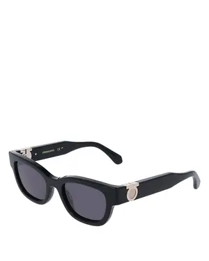 FERRAGAMO Gancini Hinge Rectangular Sunglasses, 52mm Black