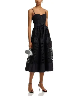 Aqua Eyelet Midi Dress - Black