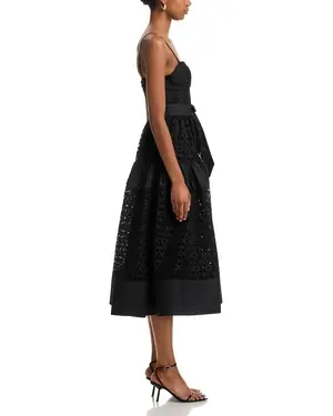 Aqua Eyelet Midi Dress - Black