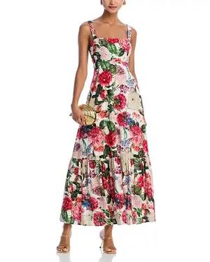 Aqua Floral Maxi Dress - Red Multi