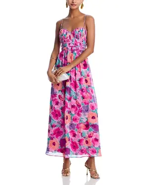 Aqua Floral Print Maxi Dress