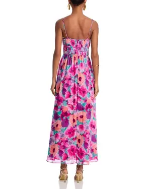Aqua Floral Print Maxi Dress