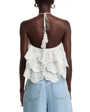 Aqua Tiered Floral Lace Top