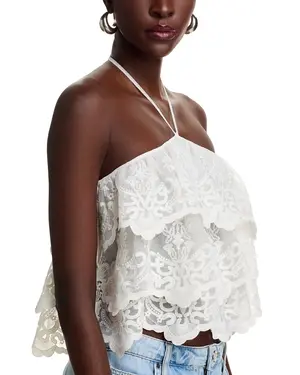 Aqua Tiered Floral Lace Top