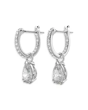 SWAROVSKI Stilla Crystal Pear Dangle Hoop Earrings - Silver