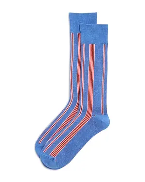 Guest In Residence Striped Crew Socks - French Blue Cream