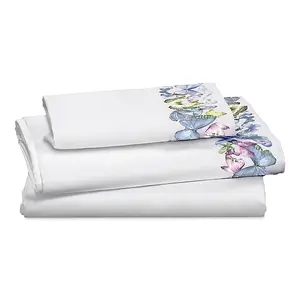 DEA LUXURY LINENS Palm Beach Farfalle Butterfly Sateen Sheet Set, Queen - Ice Blue