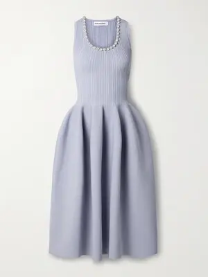 SELF-PORTRAIT Crystal-embellished Ribbed Midi Dress