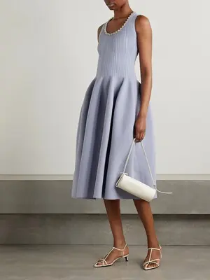SELF-PORTRAIT Crystal-embellished Ribbed Midi Dress