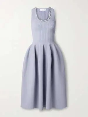 SELF-PORTRAIT Crystal-embellished Ribbed Midi Dress
