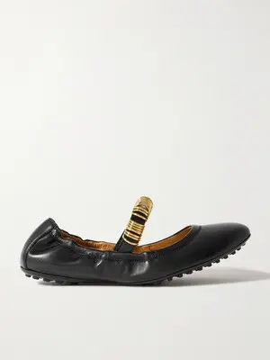 TOD'S Embellished Leather Ballet Flats - Black