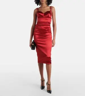 Dolce & Gabbana Ruched Satin Midi Dress