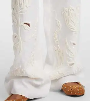 Dorothee Schumacher Embroidered Wide-leg Linen Trousers