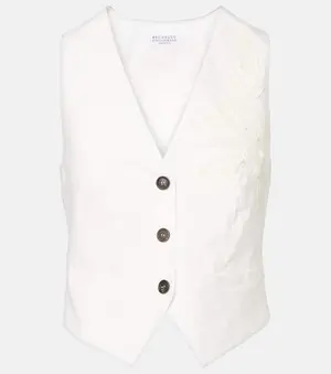 Brunello Cucinelli Cotton-blend Poplin Vest With Monili Applique