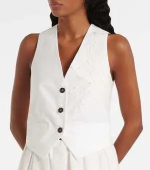 Brunello Cucinelli Cotton-blend Poplin Vest With Monili Applique