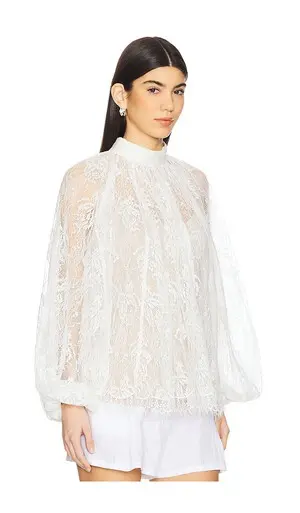 Hemant & Nandita Lace Puff Sleeve Mock Neck Top