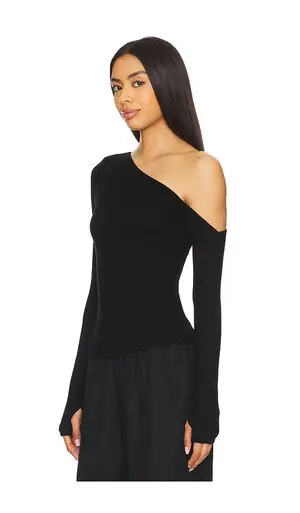 Michael Lauren Long Sleeve Asymmetrical Fitted Cold Shoulder Top - Black
