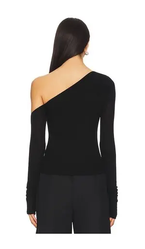 Michael Lauren Long Sleeve Asymmetrical Fitted Cold Shoulder Top - Black