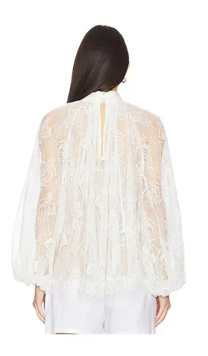 Hemant & Nandita Lace Mock Neck Puff Sleeve Top With Cami