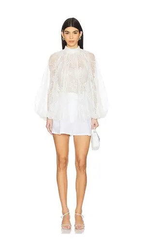 Hemant & Nandita Lace Mock Neck Puff Sleeve Top With Cami