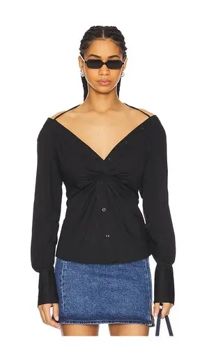 Good American Poplin Off Shoulder Top - Black