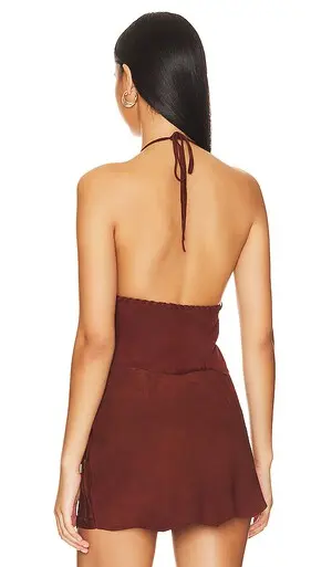 LOVERS AND FRIENDS Suede Halterneck Top With Braided Detail