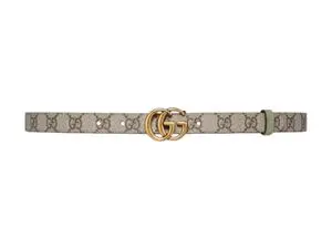 Gucci Gg Marmont Reversible Thin Belt - Beige/green