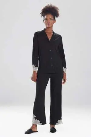 Natori Luxe Shangri-la Tencel Long Sleeve Notch Pj - Black