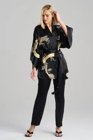 Natori Couture Lucky Dragon Embroidered Silk Wrap