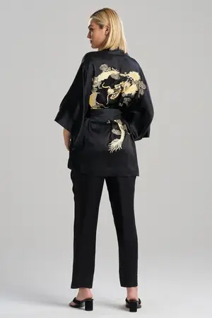 Natori Couture Lucky Dragon Embroidered Silk Wrap
