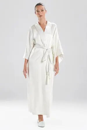 Natori Lolita Lace Embroidered Silk Tassel Robe - White