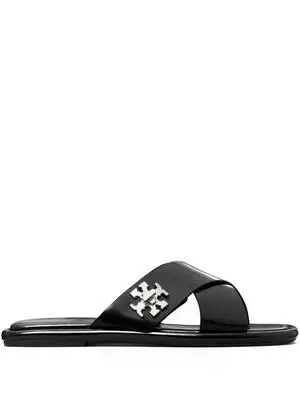 Tory Burch Leather Slides - Black