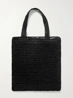 Chloé Summer Banana Embellished Crocheted Faux Raffia Tote - Black