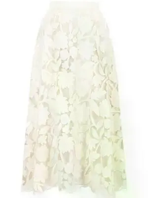 Elie Saab Tulle Embroidered Midi Skirt - White