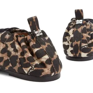 GANNI Eyelets Lace Up Ballerina - Leopard