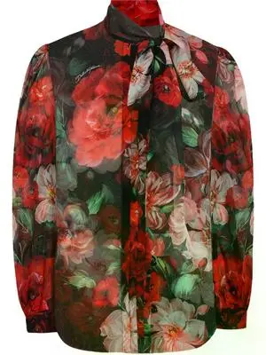 Dolce & Gabbana Rose-print Chiffon Blouse - Black