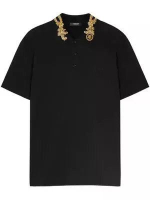 Versace Barocco Leaf Embroidered Polo Shirt