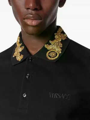 Versace Barocco Leaf Embroidered Polo Shirt