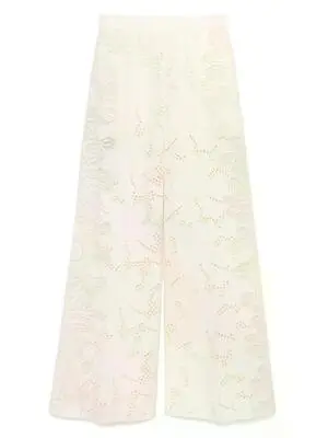 Elie Saab Embroidered Cotton Palazzo Pants - Neutrals
