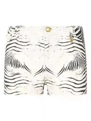Roberto Cavalli Zebra-print Denim Shorts - White