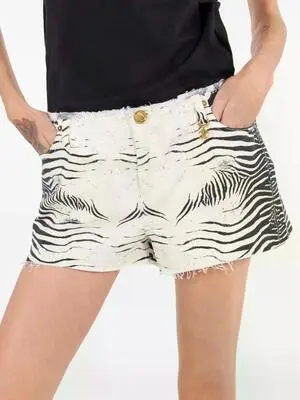 Roberto Cavalli Zebra-print Denim Shorts