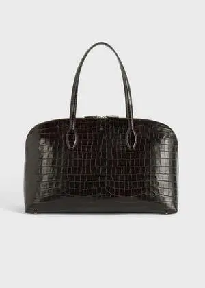 TOTEME Croc-Embossed Leather Garderob Tote Brown