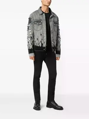 Philipp Plein Strass Flame Oversized Denim Jacket